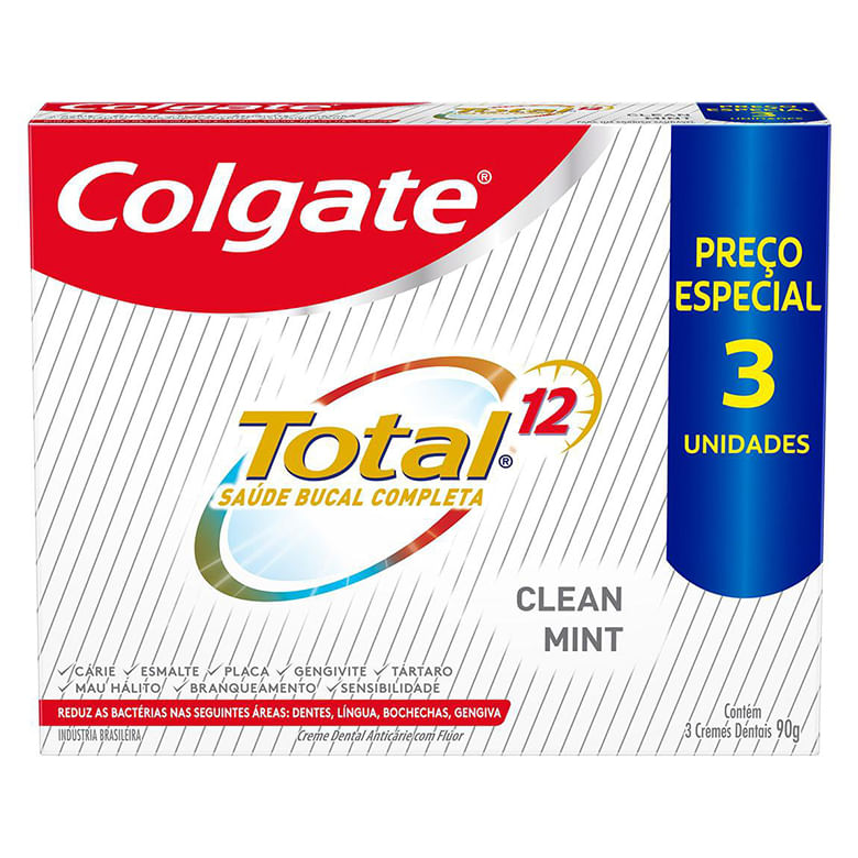 Creme Dental Colgate Total 12 Clean Mint 90g com 3Unidades - Inativo ...