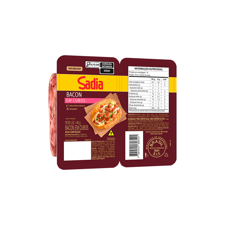 Bacon Sadia Defumado em Cubos 140g - Covabra