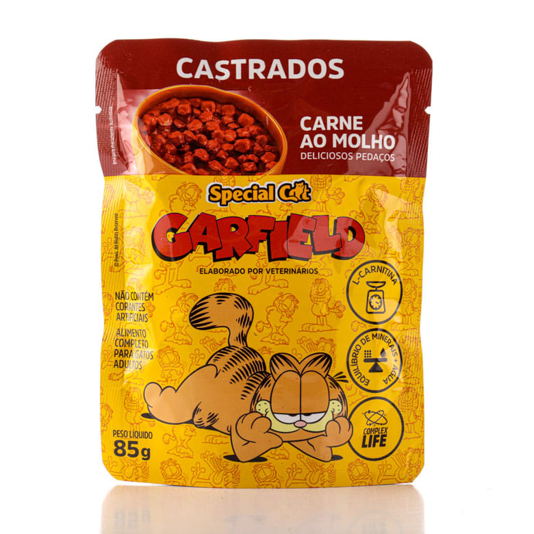 Alimento para Gatos Garfield Castrados Carne Sachê 85g - Covabra