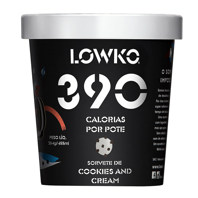 Sorvete Lowko Cookies And Cream 455ml - Covabra