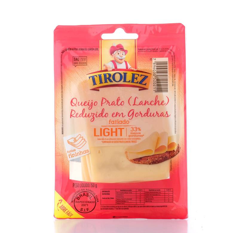 Queijo Prato Tirolez Light Fatiado 150g - Covabra