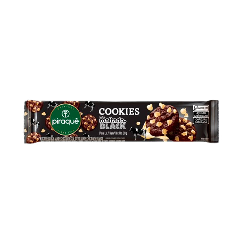 Biscoito Piraquê Cookies Black com Gotas Chocolate Branco 80g - Covabra