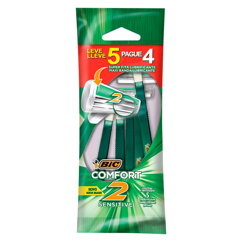 Aparelho Barbear Bic Comfort Twin Pele Sensível Leve 5 Pague 4Unidades ...