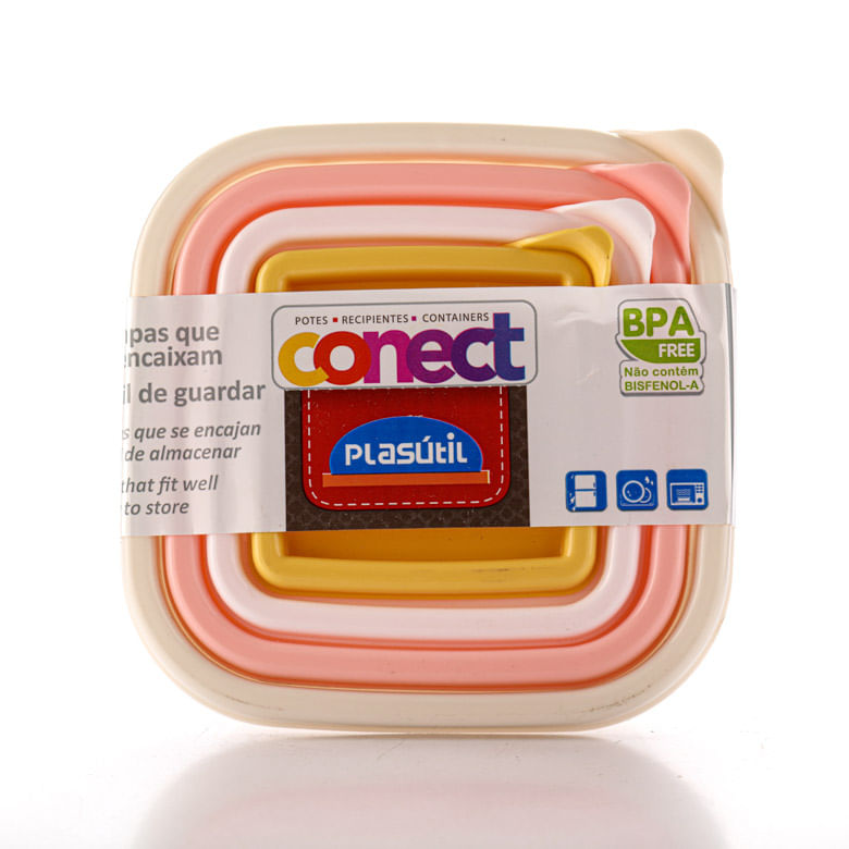 Conjunto Potes Plasútil Pop Conect Quadrado com 4 Peças - Covabra