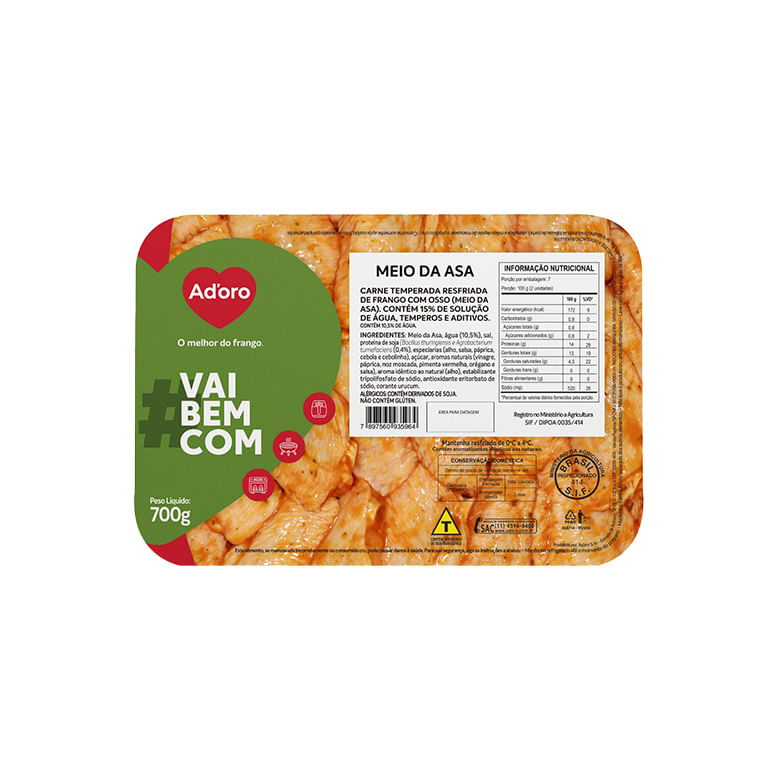 Meio da Asa de Frango Adoro Temperado Resfriado 700g - Covabra