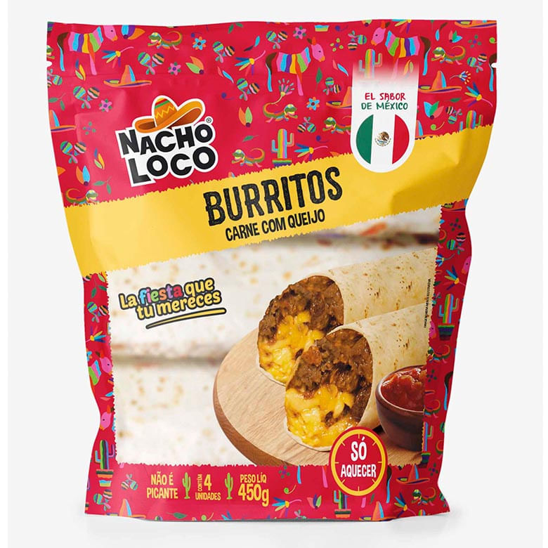 Burritos Nacho Loco Carne com Queijo 450g - Covabra