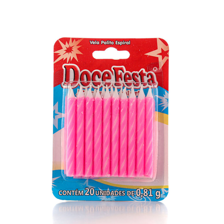Vela Aniversário Doce Festa Palito Rosa 20Unidades - Covabra