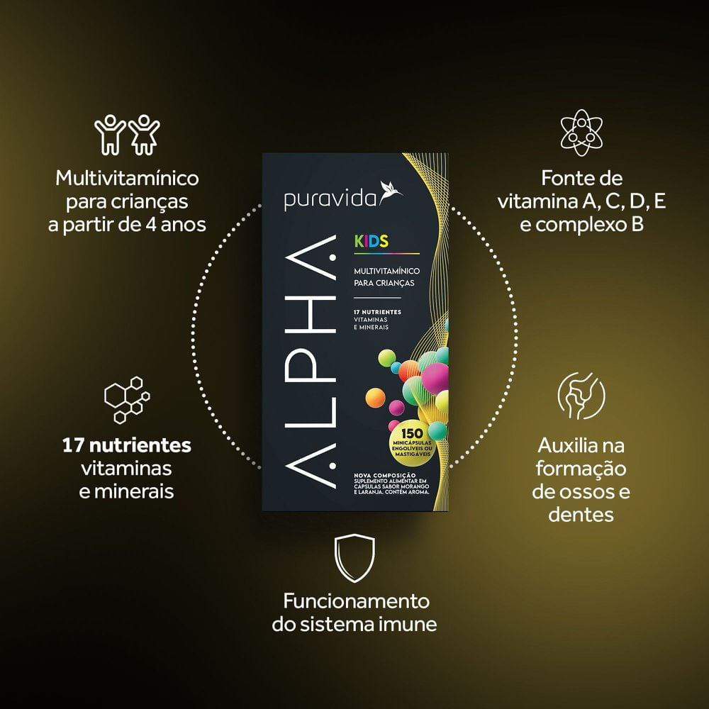 Suplemento Alimentar Pura Vida Alpha Kids Citrus com 150 Cápsulas un ...